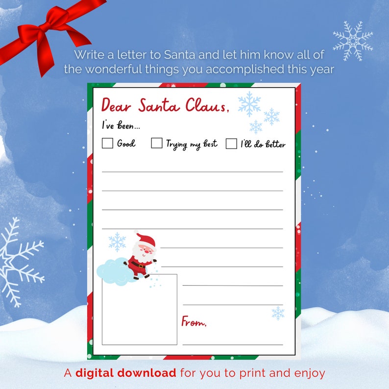 Christmas Wish List for Kids, Printable Letter to Santa, Wish List ...