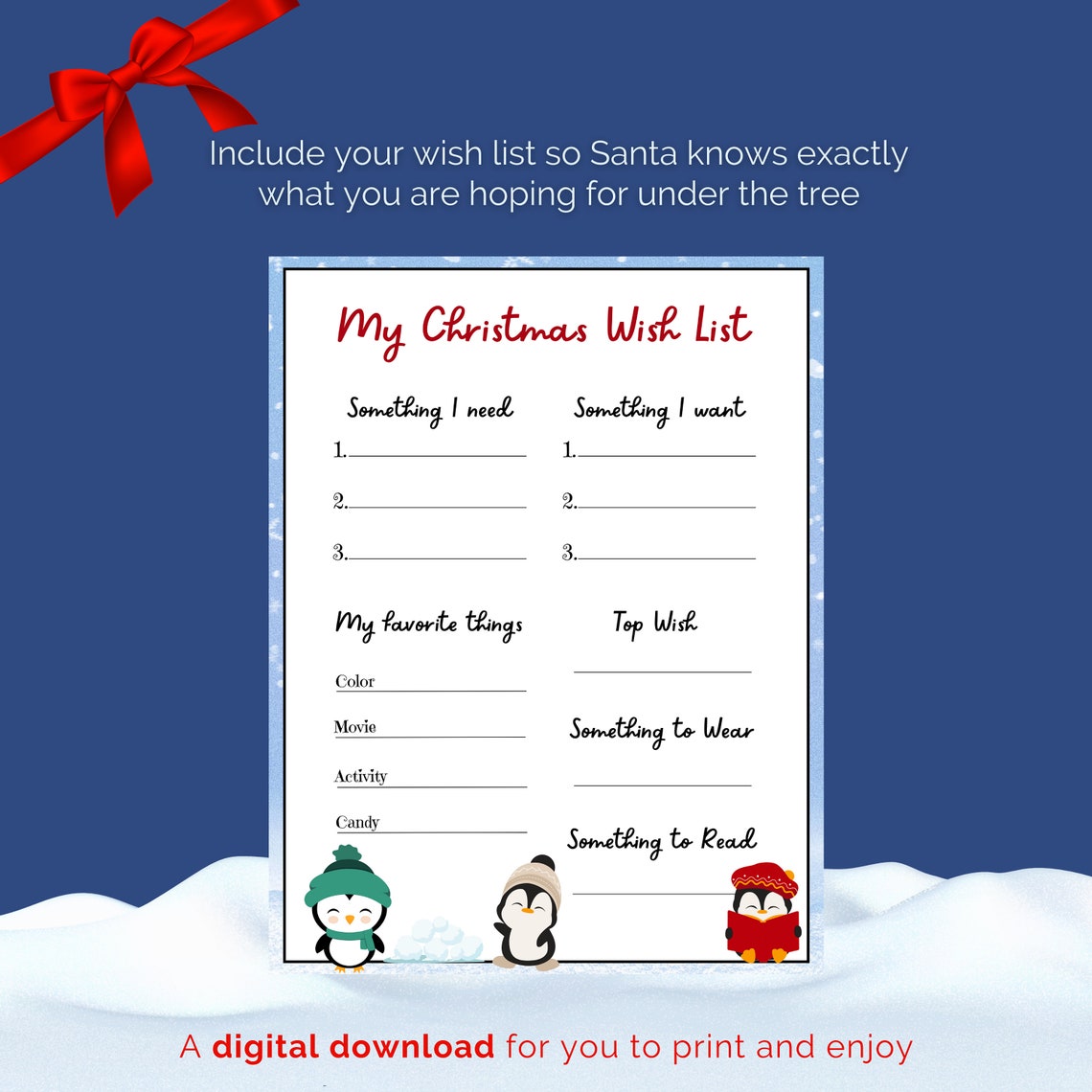Printable Kids Christmas Wish List, Letter to Santa, Christmas Coloring ...