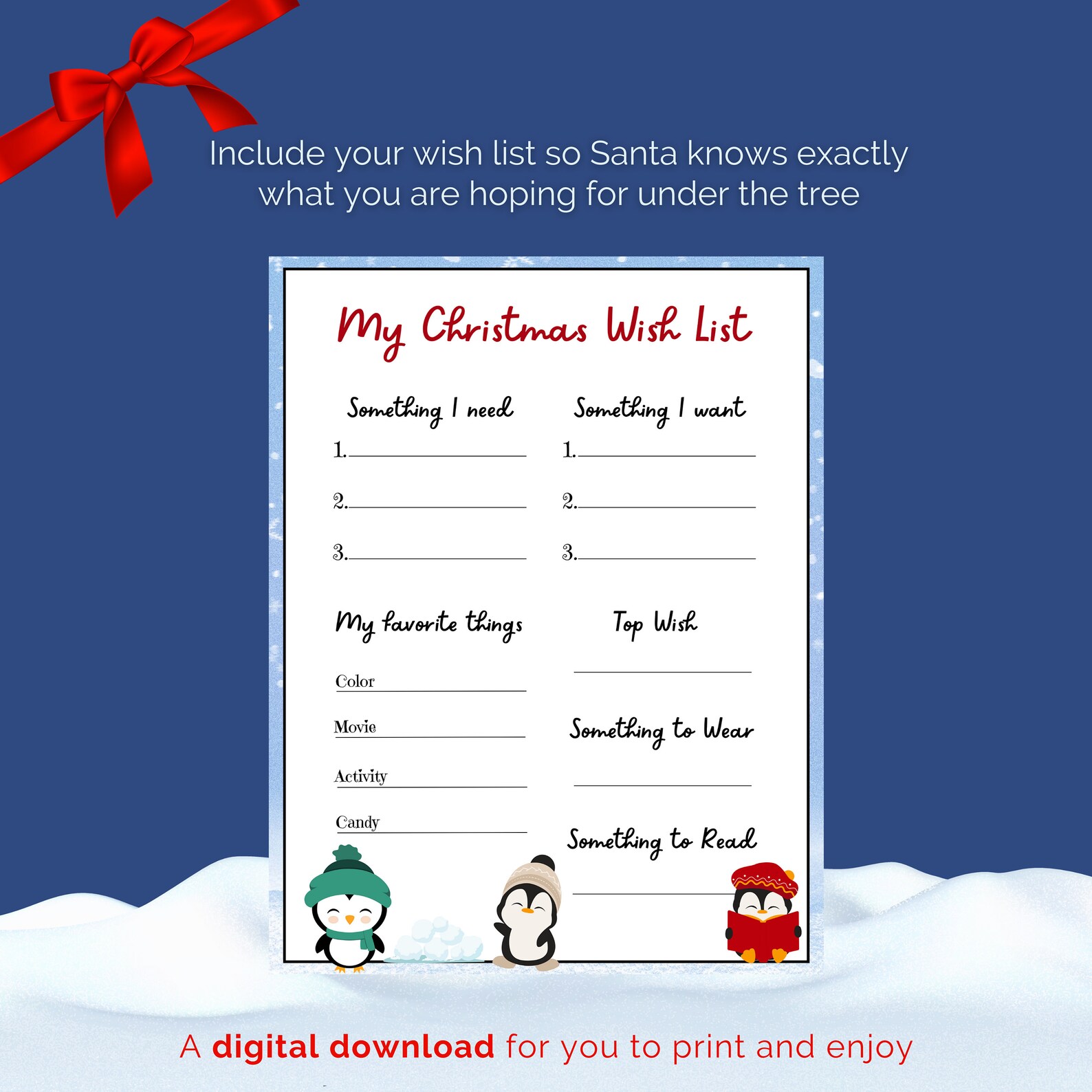 Printable Kids Christmas Wish List, Letter to Santa, Christmas Coloring ...