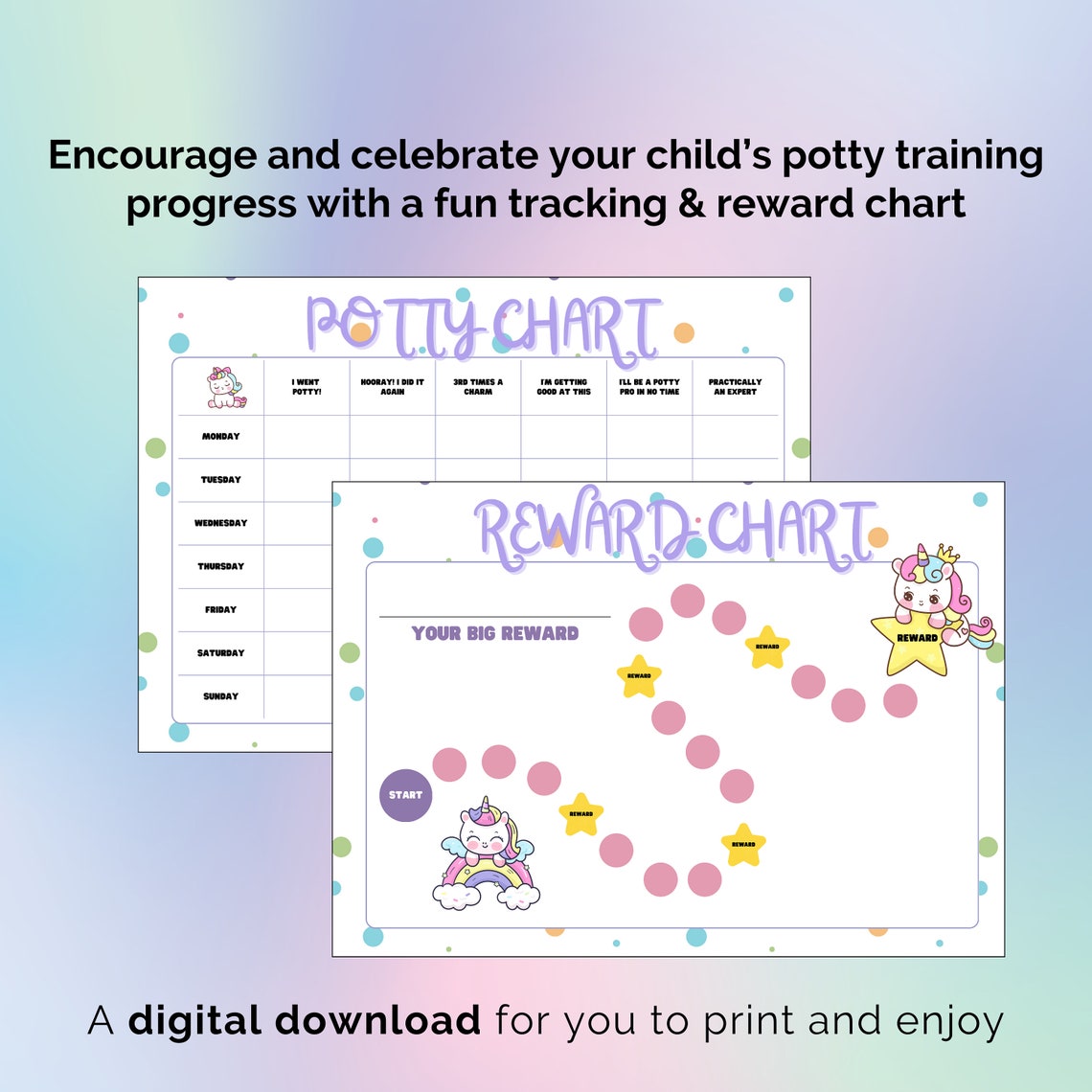 Printable Potty Training Chart, Kids Potty Rewards Chart, Unicorn Potty ...
