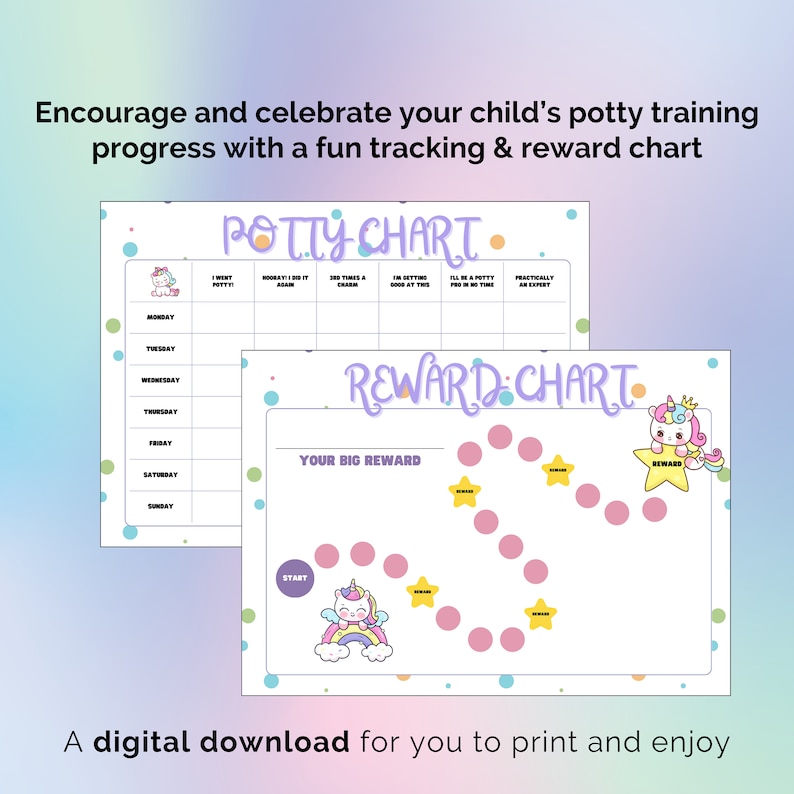Printable Potty Training Chart, Kids Potty Rewards Chart, Unicorn Potty ...