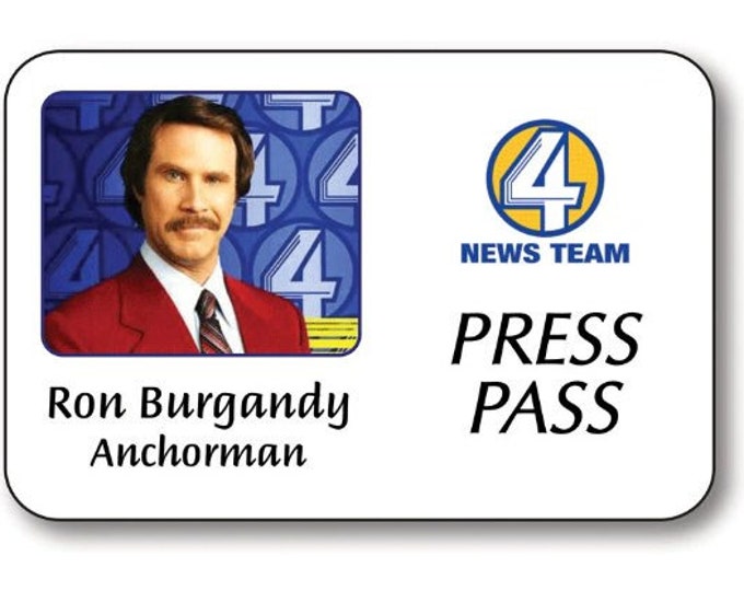 Anchorman RON Burgundy Channel 4 News Press Pass ID Badge, Name Tag ...