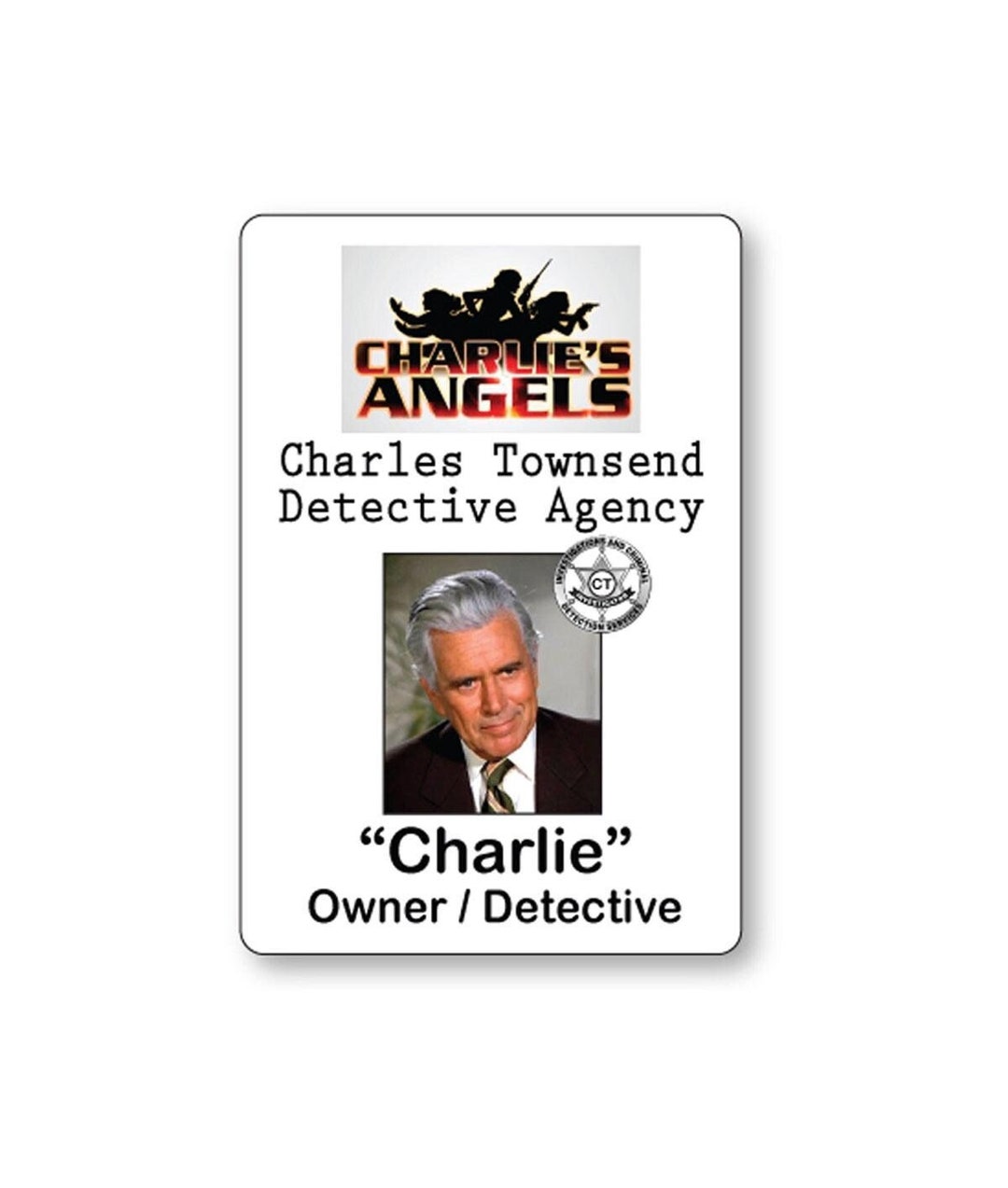 CHARLIES ANGELS CHARLIE Magnet Fastener Name Badge Halloween Costume ...