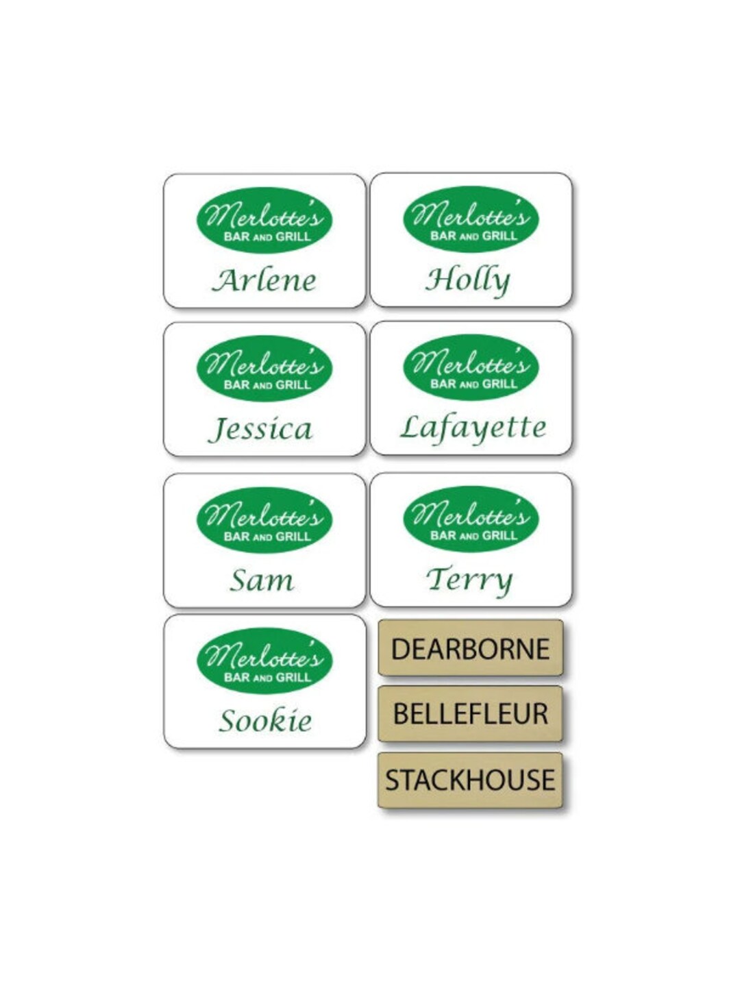 TRUE BLOOD 10 Piece Merlotte's Bar & Grill PIN Fastener Name Badge ...