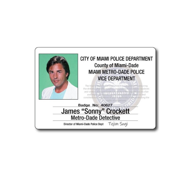 Miami Vice JAMES SONNY CROCKETT Halloween Costume or Cosplay Name Badge ...