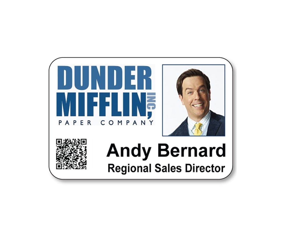 THE OFFICE Andy Bernard at Dunder Mifflin Halloween Cosplay Name Badge ...