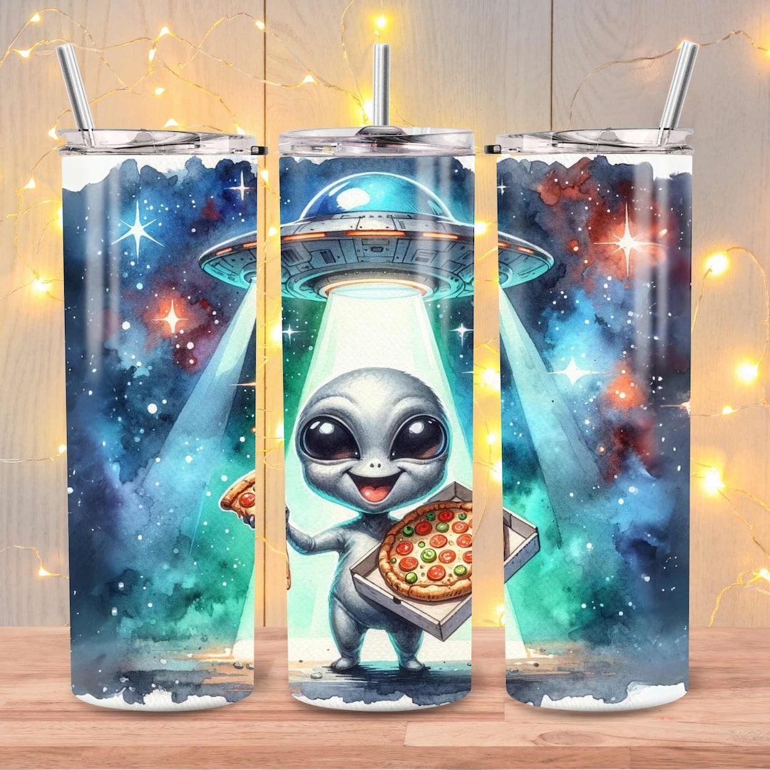 Alien Tumbler Wrap, Pizza Tumbler Png, UFO Tumbler Png, Funny Alien ...