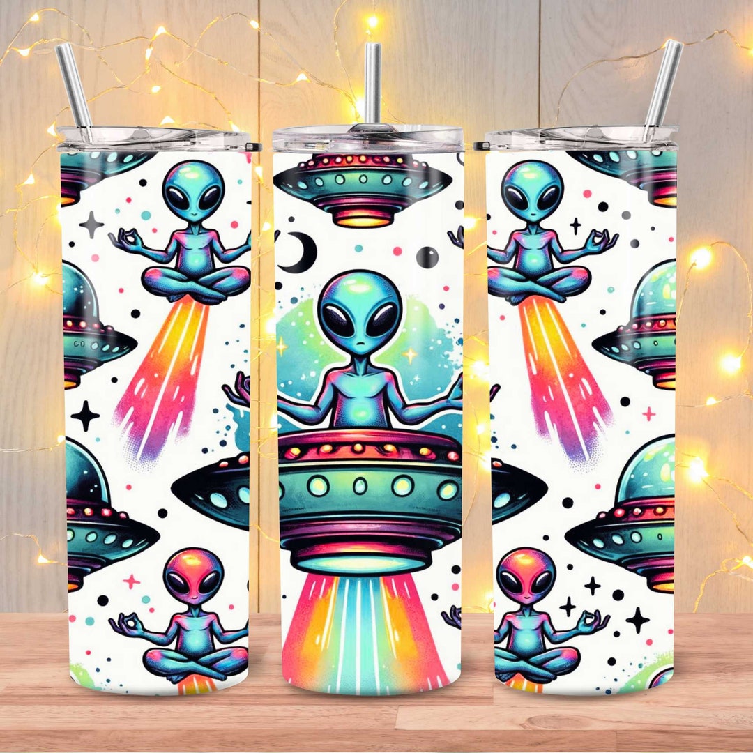 Alien Meditation 20oz Skinny Tumbler Sublimation Design, UFO Alien ...