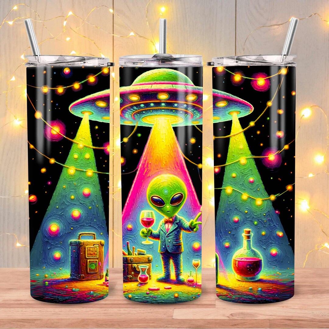 UFO Alien Tumbler Wrap, Funny Alien Life, Wine Party 20oz Skinny ...