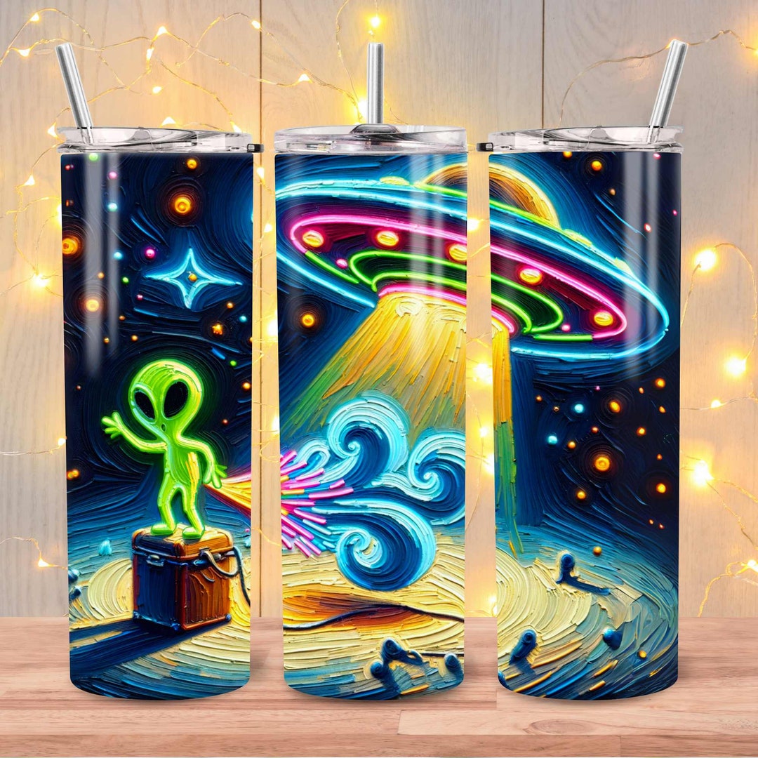 UFO Alien Tumbler Wrap, Funny Alien 20oz Skinny Tumbler Wrap ...