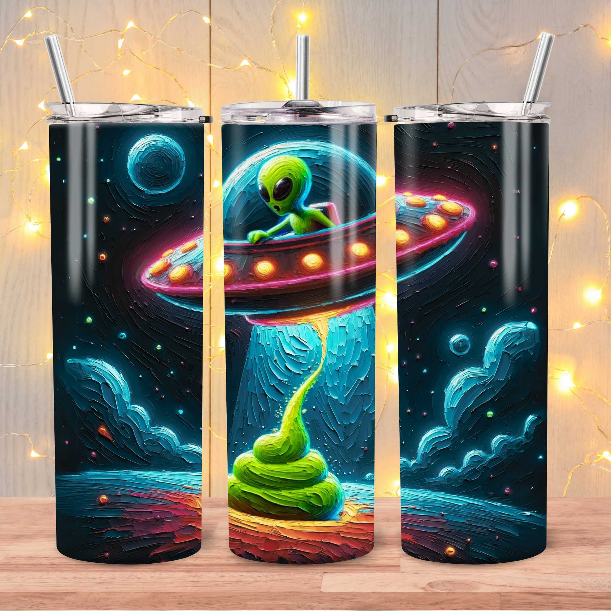 UFO Alien Tumbler Wrap, Funny Alien 20oz Skinny Tumbler Wrap ...