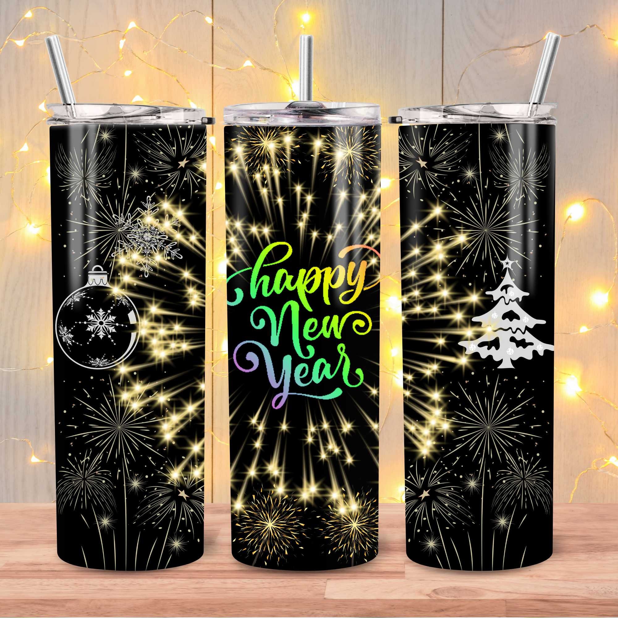 New Year 20oz Skinny Tumbler Sublimation Design, Firework Display ...