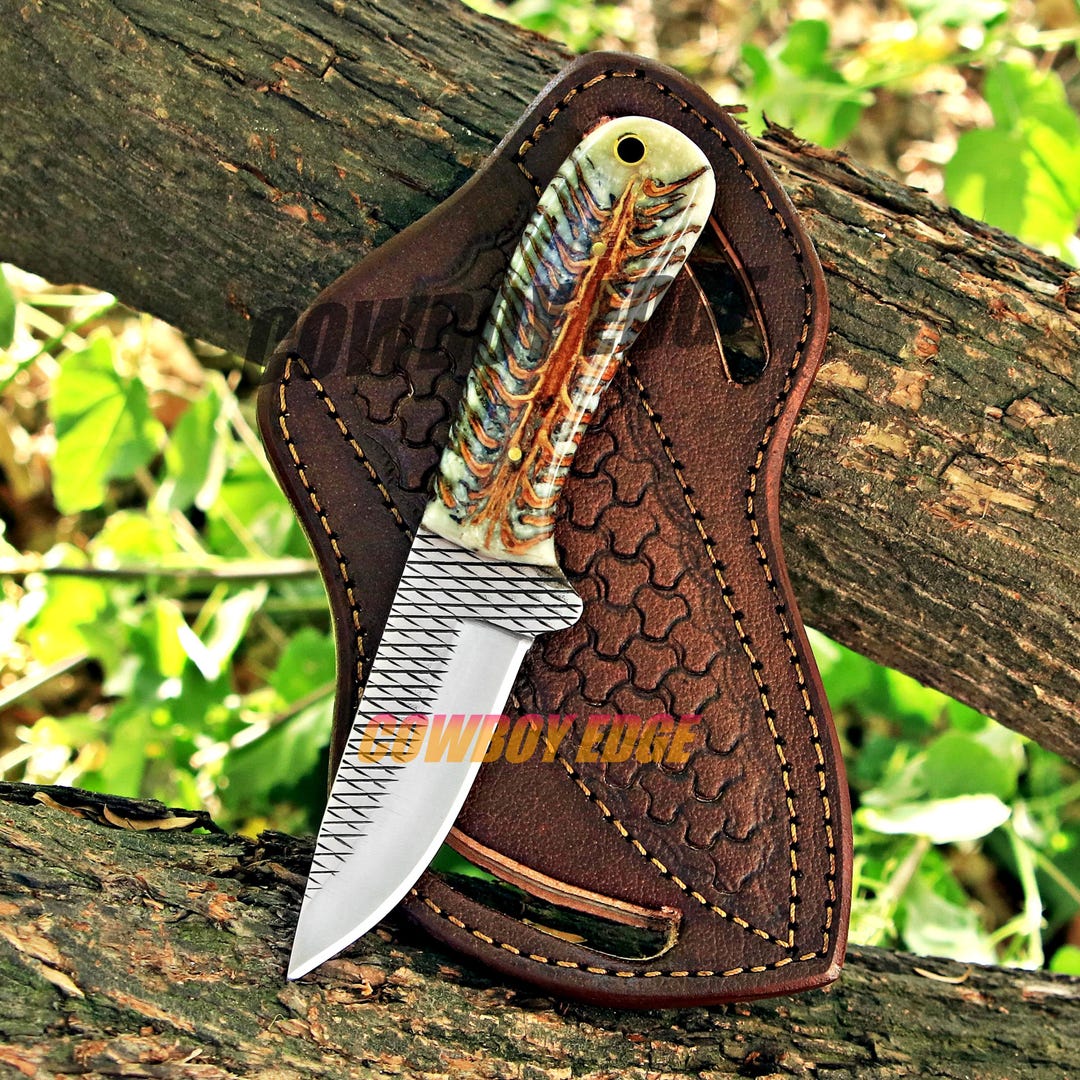 Handmade Rasp Steel Hunting Knife: Pancake Leather Sheath - Cowboy ...