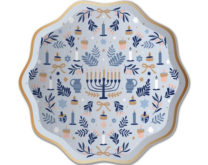 Floral Menorah Hanukkah Plates, Set of 8 | Hanukkah Decorations ...