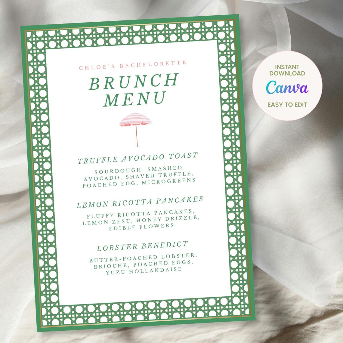 Palm Royale Bachelorette Party Menu - Digital Palm Beach Menu, Bridal ...