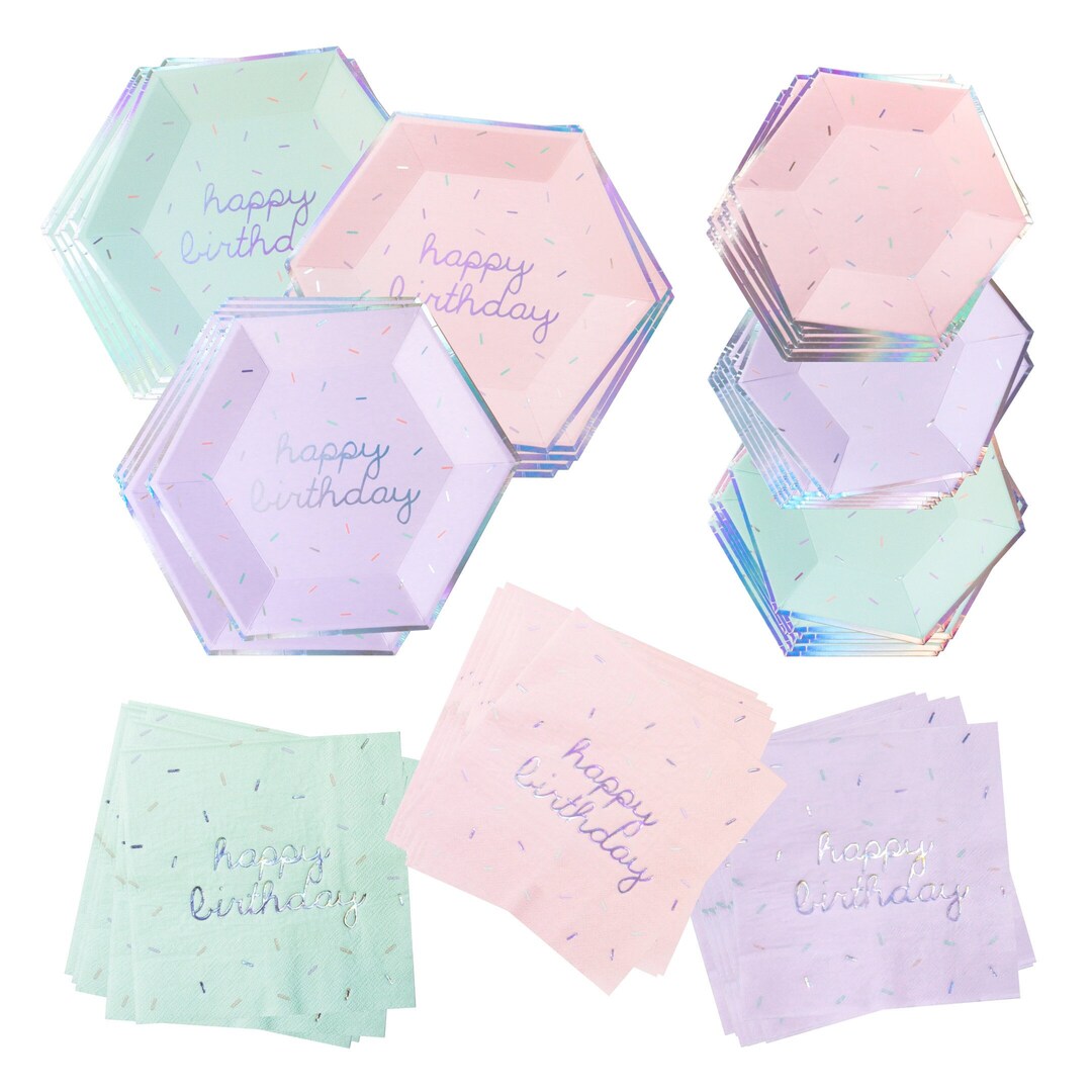 Sprinkles - Pastel Birthday Party Kit (60-piece Party Decor Pack ...