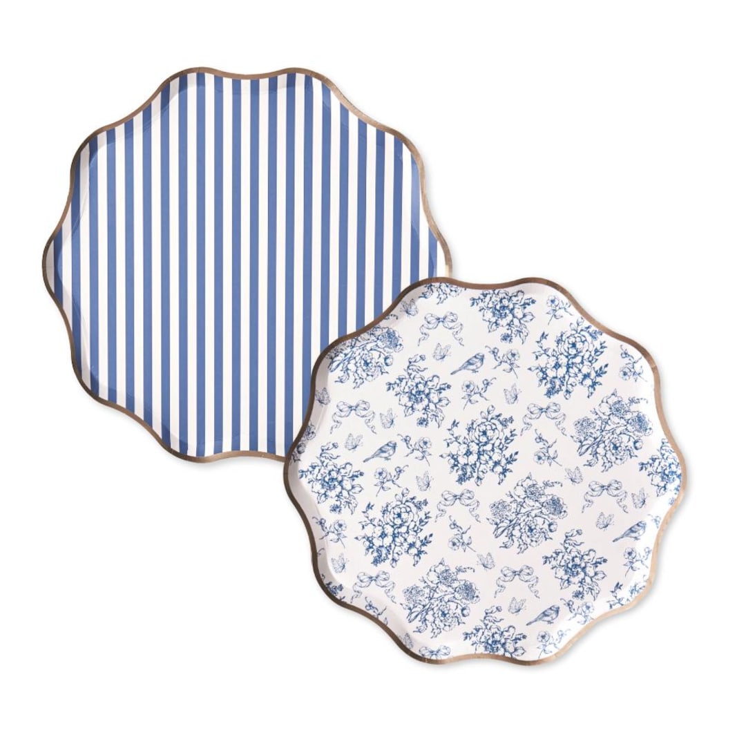Hamptons Toile De Jouy and Cabana Stripes Plates – Coastal Blue & White ...