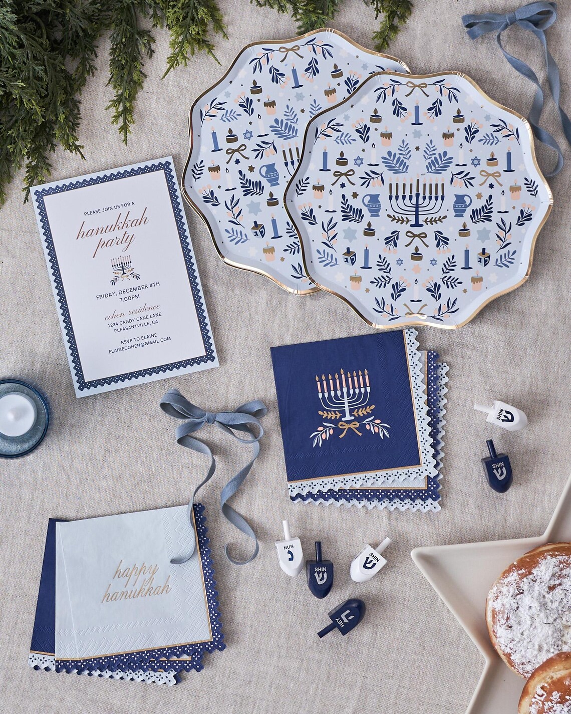 Modern Hanukkah Party Invitation - Customizable Invite & Menu Template ...