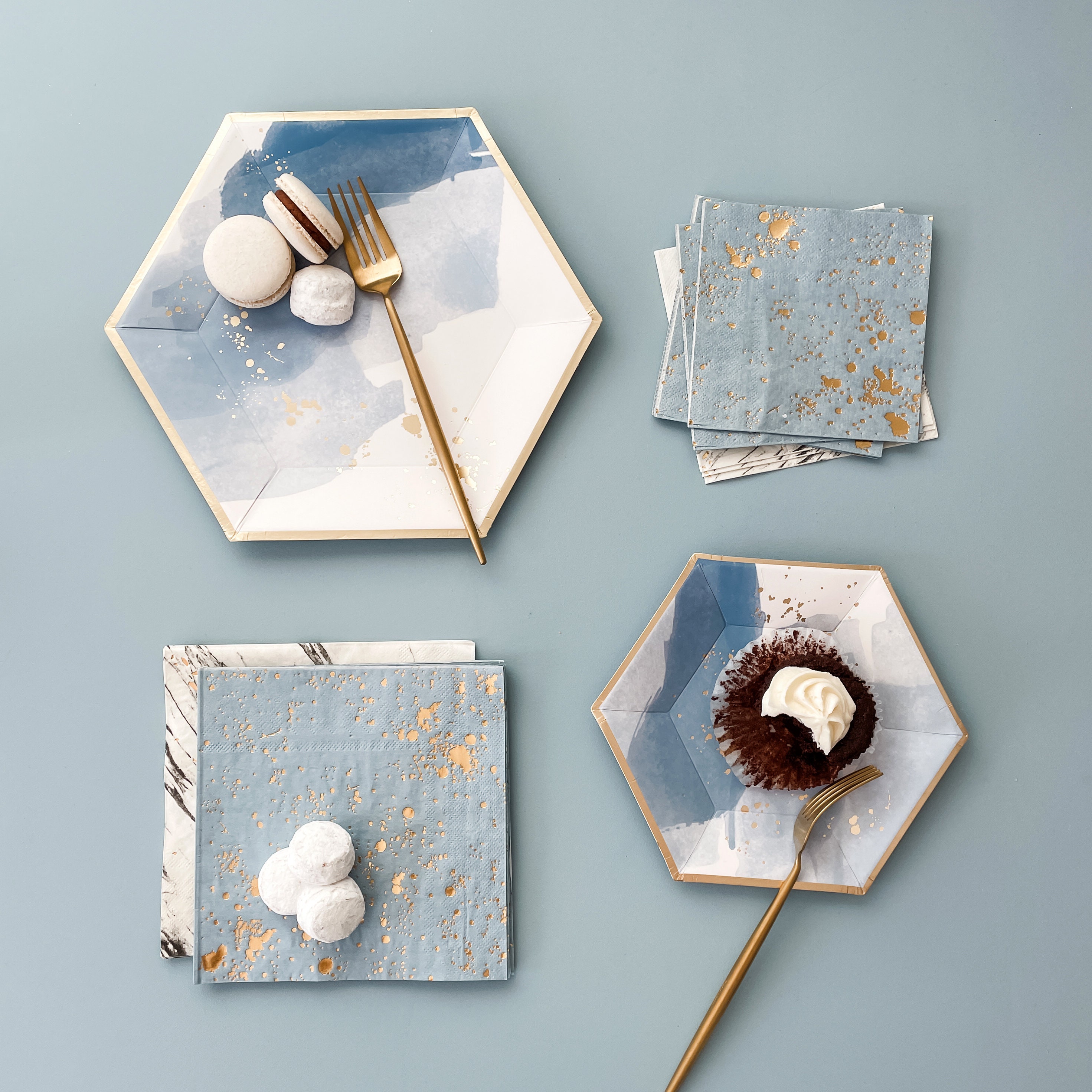 Malibu Blue Watercolor Party Plates Blue & Gold Paper Plate Bridal ...