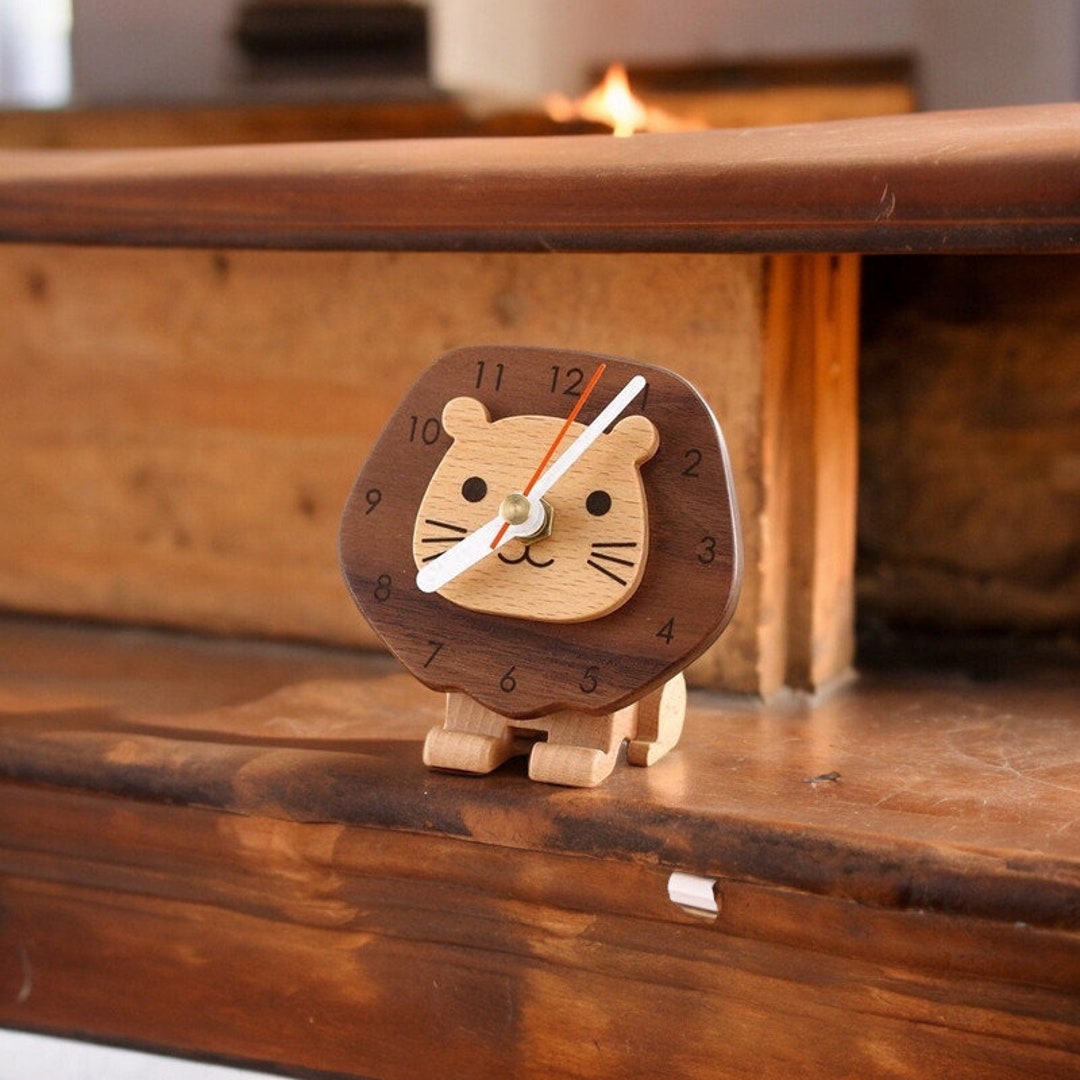 Handcrafted Wooden Lion Clock, Lion Clock Paper Weight, Adorable Living ...