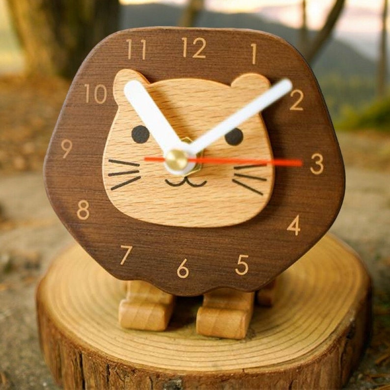 Handcrafted Wooden Lion Clock, Lion Clock Paper Weight, Adorable Living ...