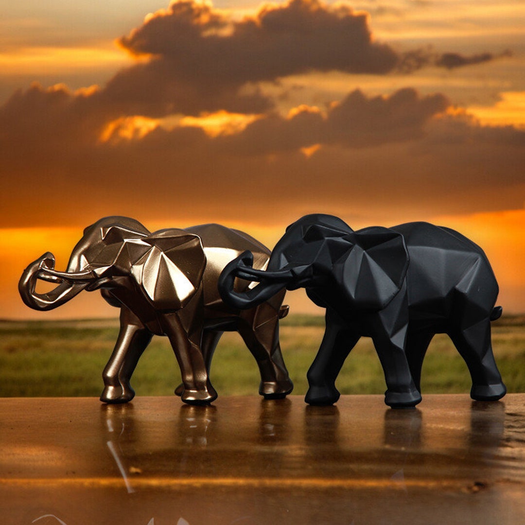 Gold Elephant Modern Art Decor Animal Geometric Model Elephant Figurine ...