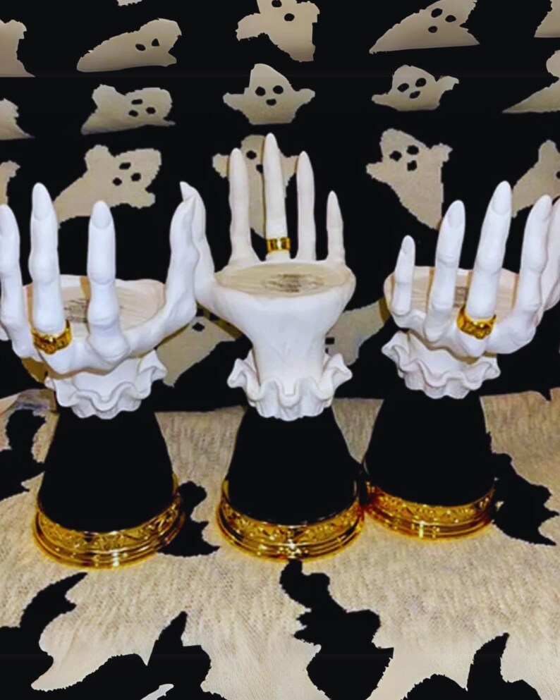 Witch Hand Candlestick Gothic Resin Table Decor Scary Devil Palm ...