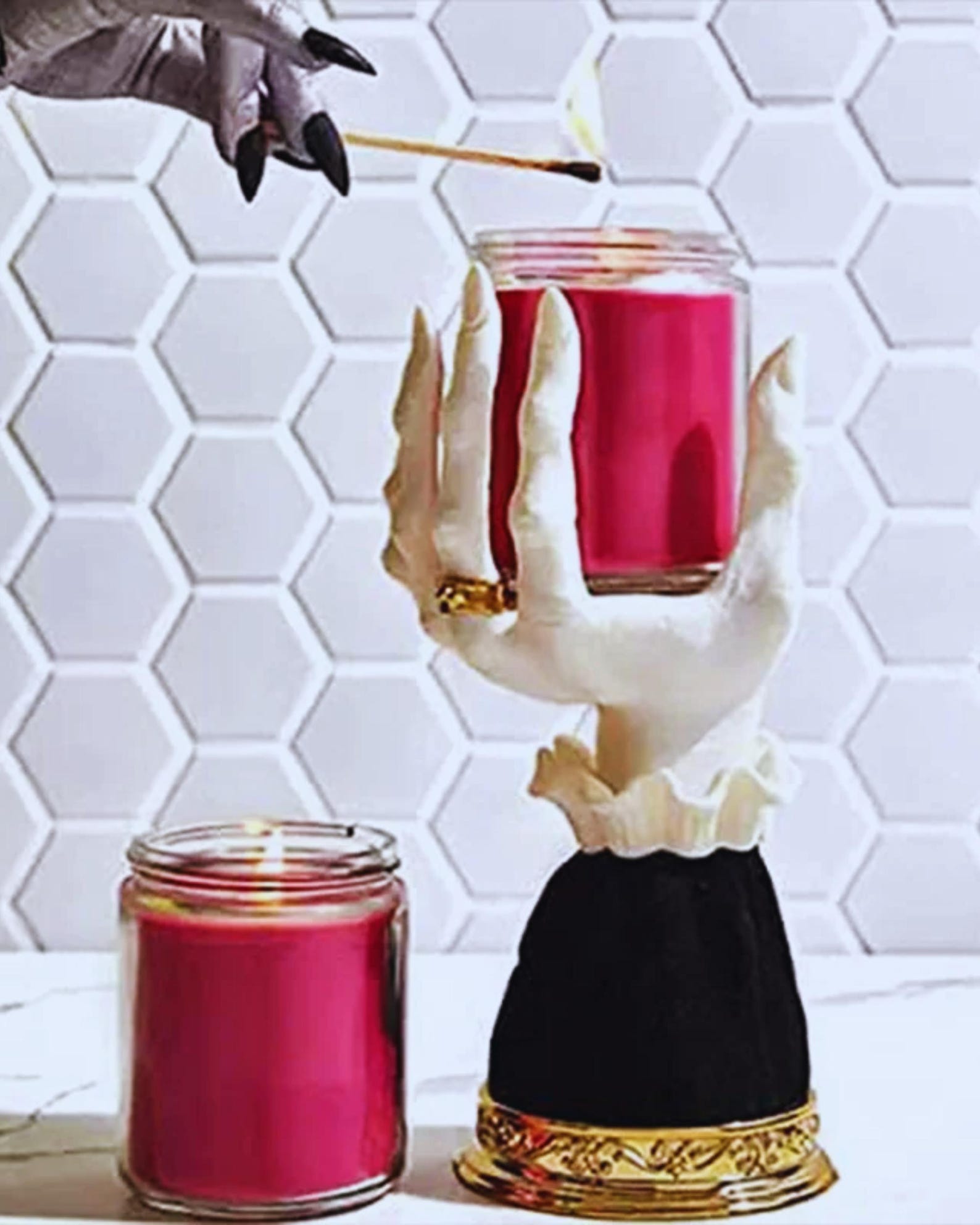 Witch Hand Candlestick Gothic Resin Table Decor Scary Devil Palm ...
