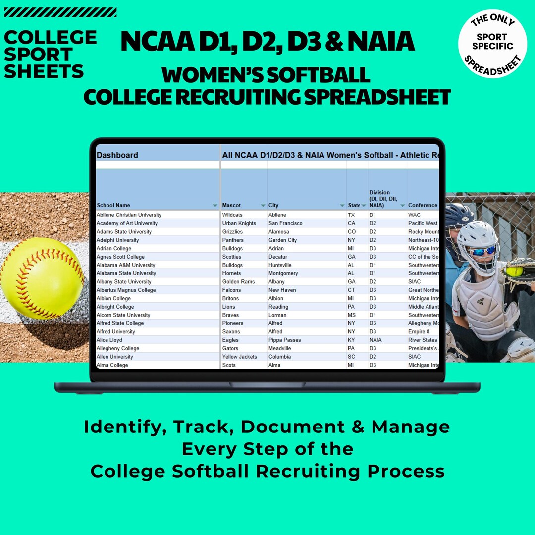 Women's Softball College Recruiting Spreadsheet - Over 1,500 Softball ...