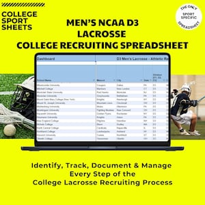 NCAA D3 Men’s Lacrosse College Athlete Sports Recruit Spreadsheet With ...