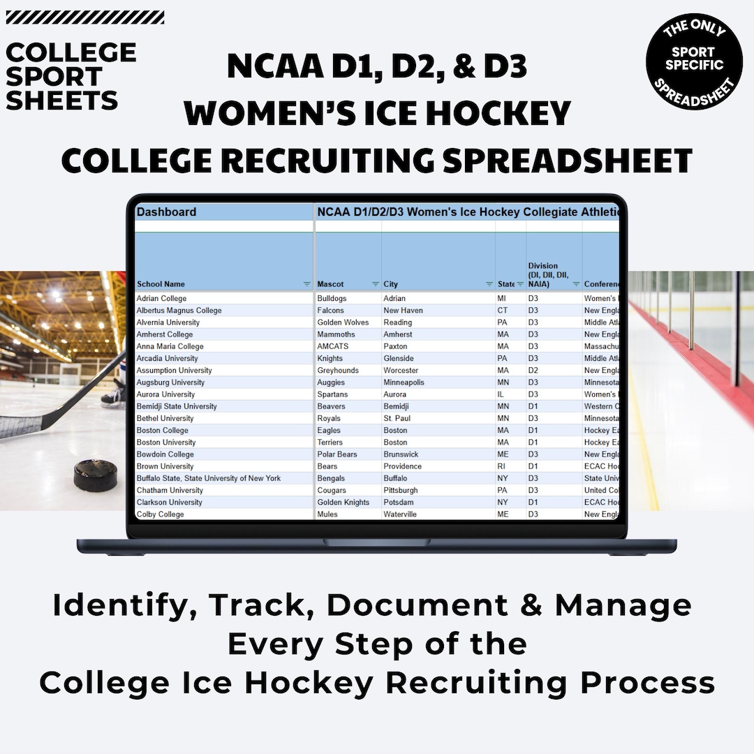 NCAA D1/D2/D3 Women’s Ice Hockey College Athlete Recruiting Spreadsheet ...