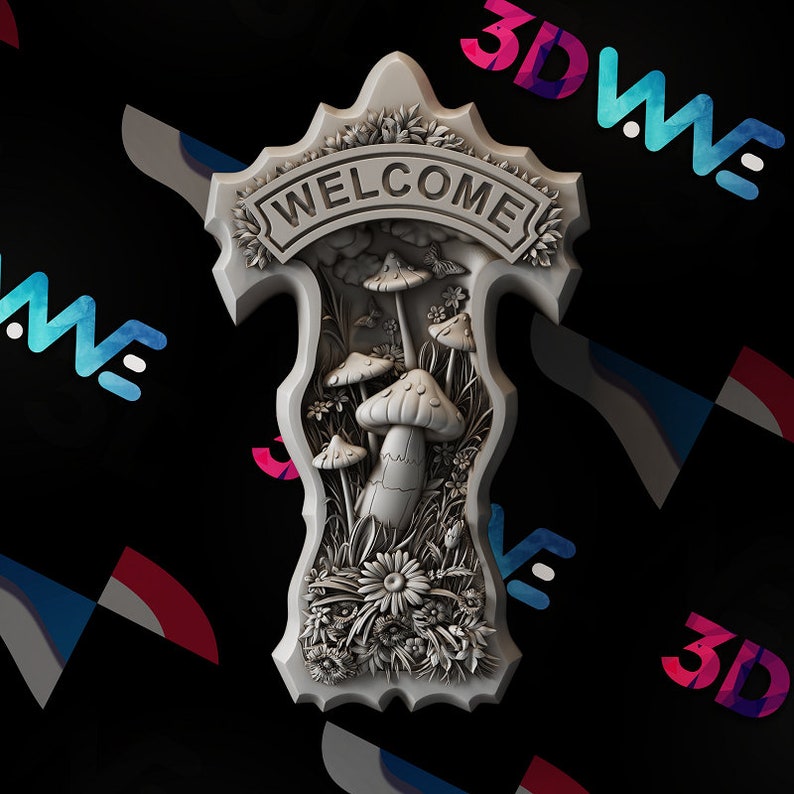 Mushroom Welcome Sign Forest 3d Model STL CNC Files Wall Decor Wood Art ...