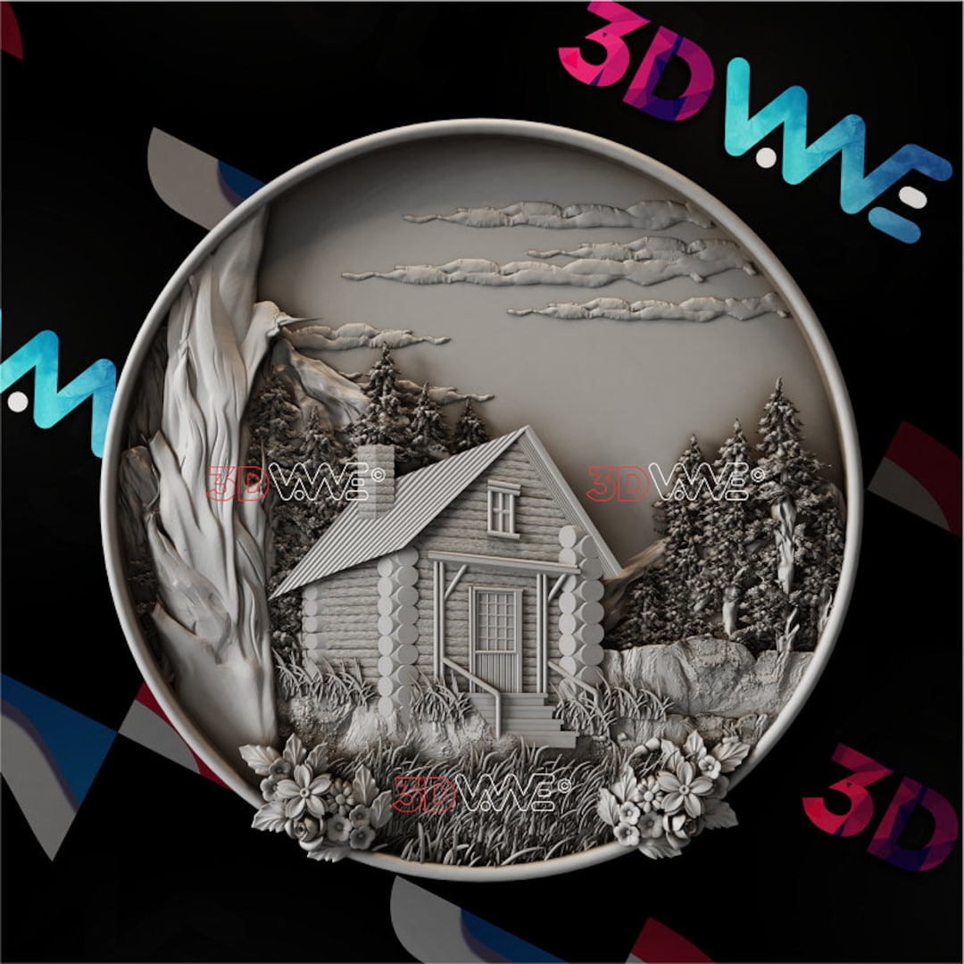 Cabin | Mountains | 3d Model | STL | CNC Files | Wall Decor | Wood Art ...