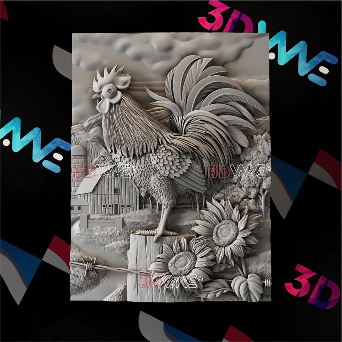 Rooster Farm 3d Model STL CNC Files Wall Decor Wood Art Home Decor DIY ...