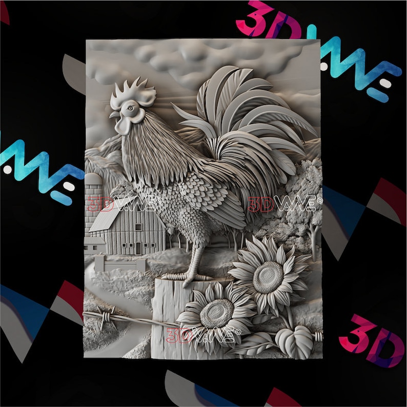 Rooster Farm 3d Model STL CNC Files Wall Decor Wood Art Home Decor DIY ...