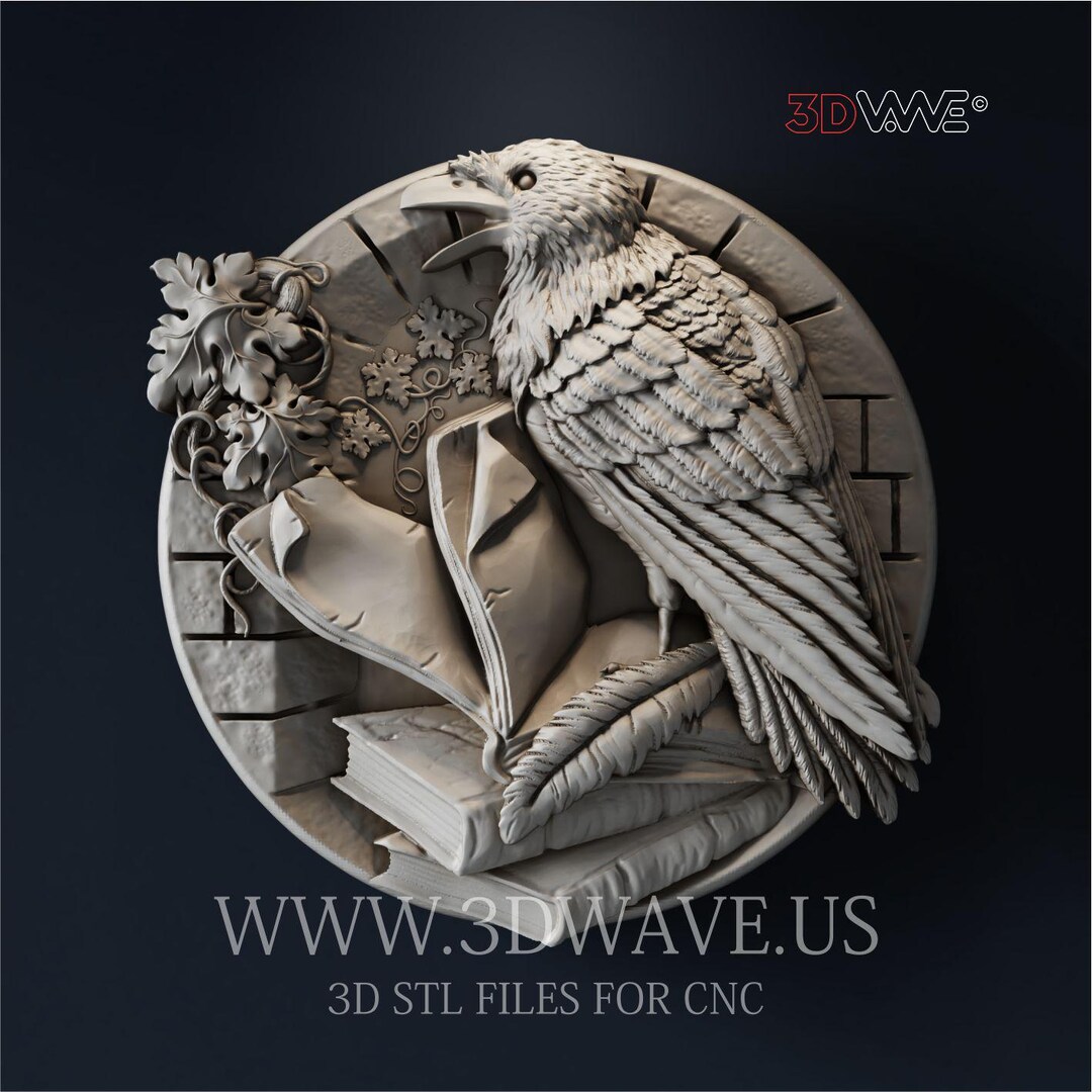 Raven 3D STL File: CNC Carving Template, Wall Art (digital Download - Etsy