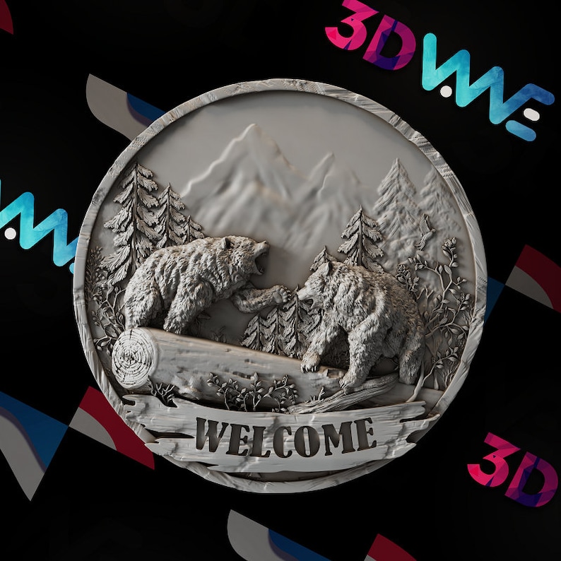 Fighting Bears | Grizzly | Welcome Sign | 3d Model | STL | CNC Files ...
