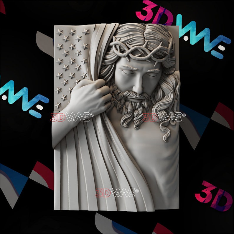 Jesus Christ Patriotic Flag 3d Model STL CNC Files Wall Decor Wood Art ...