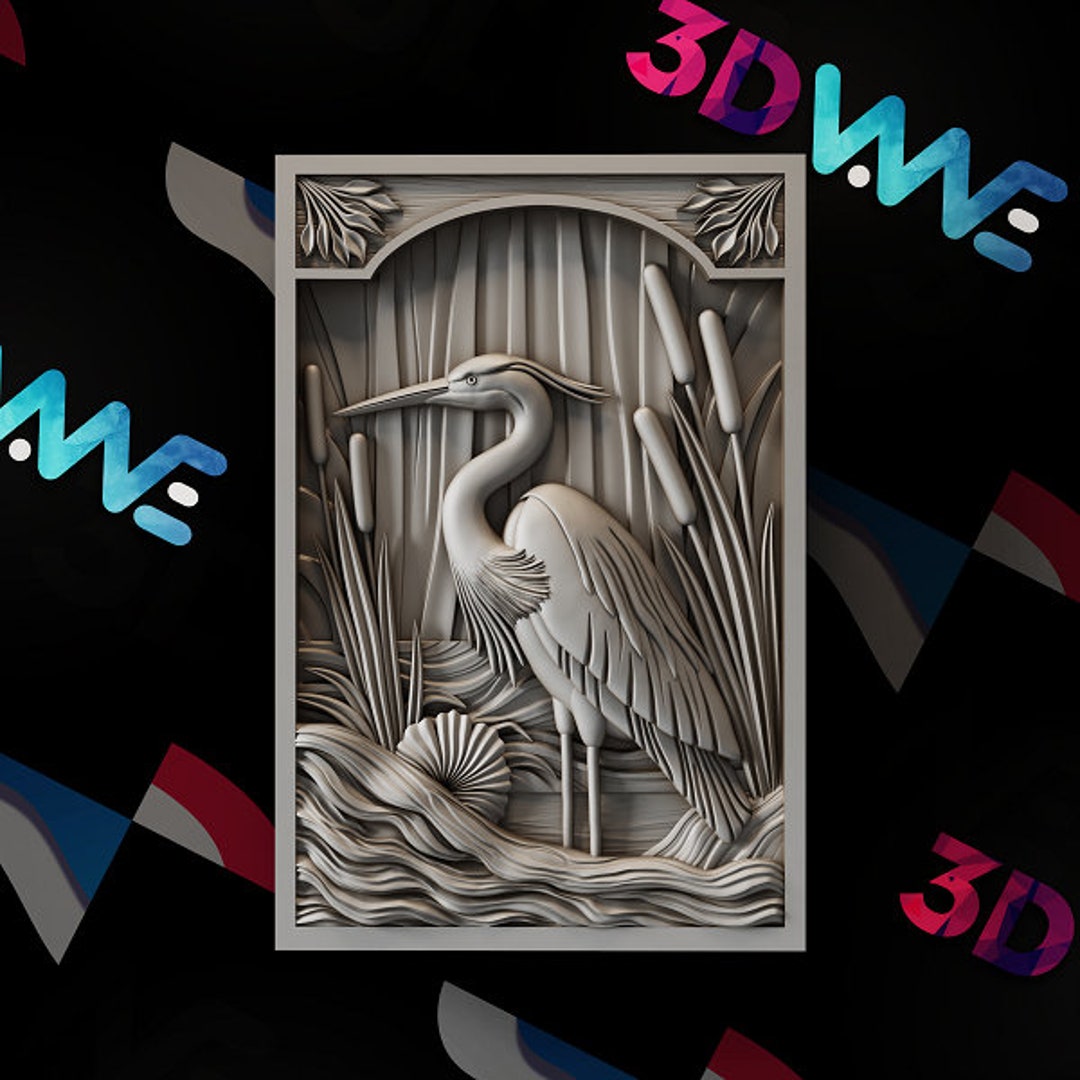 Heron 3d Stl | 3d Model | STL | CNC Files | Wall Decor | Wood Art ...