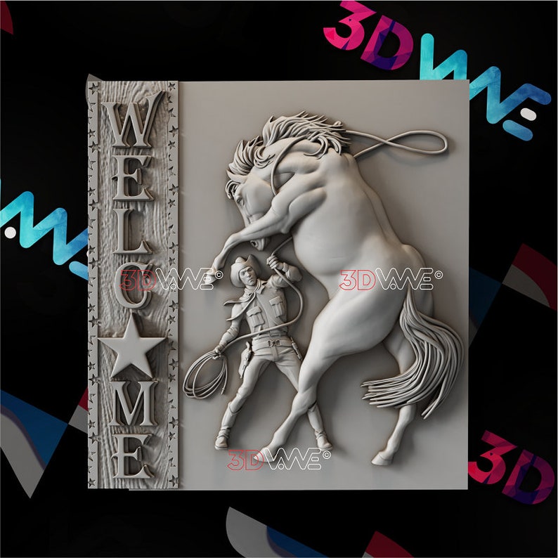 Western Cowboy Welcome 3d Model STL CNC Files Wall Decor Wood Art Home ...