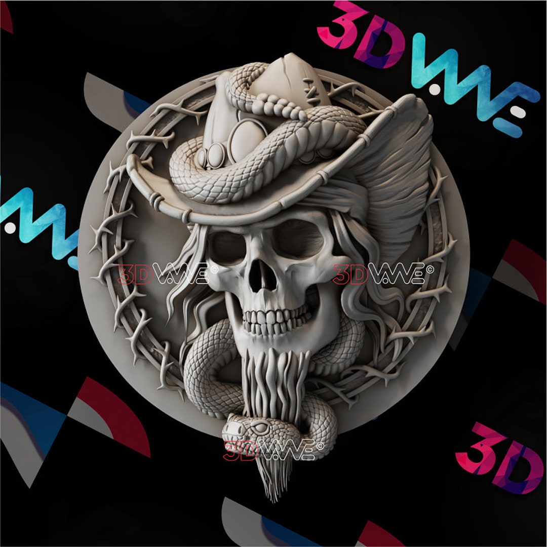 Cowboy | Skull | Snake | 3d Model | STL | CNC Files | Wall Decor | Wood ...