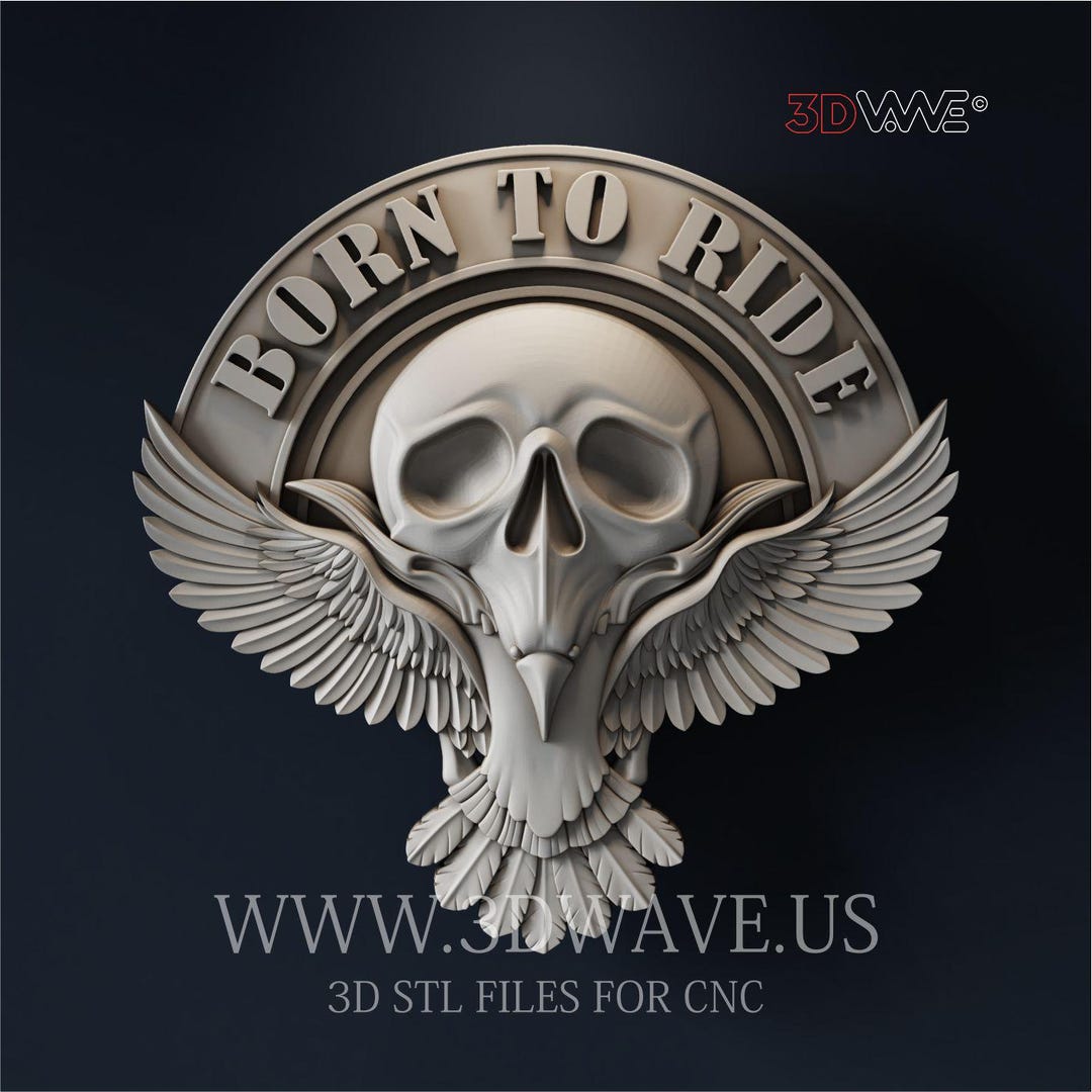 Raven Biker Skull 3D STL File: CNC Carving Template (digital Download ...