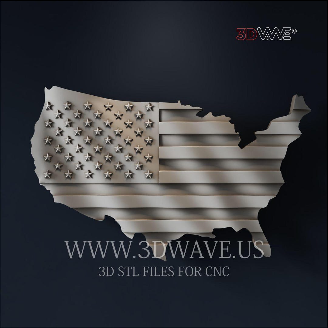Waving American Flag STL File - CNC Carving Template, Wood Wall Art ...