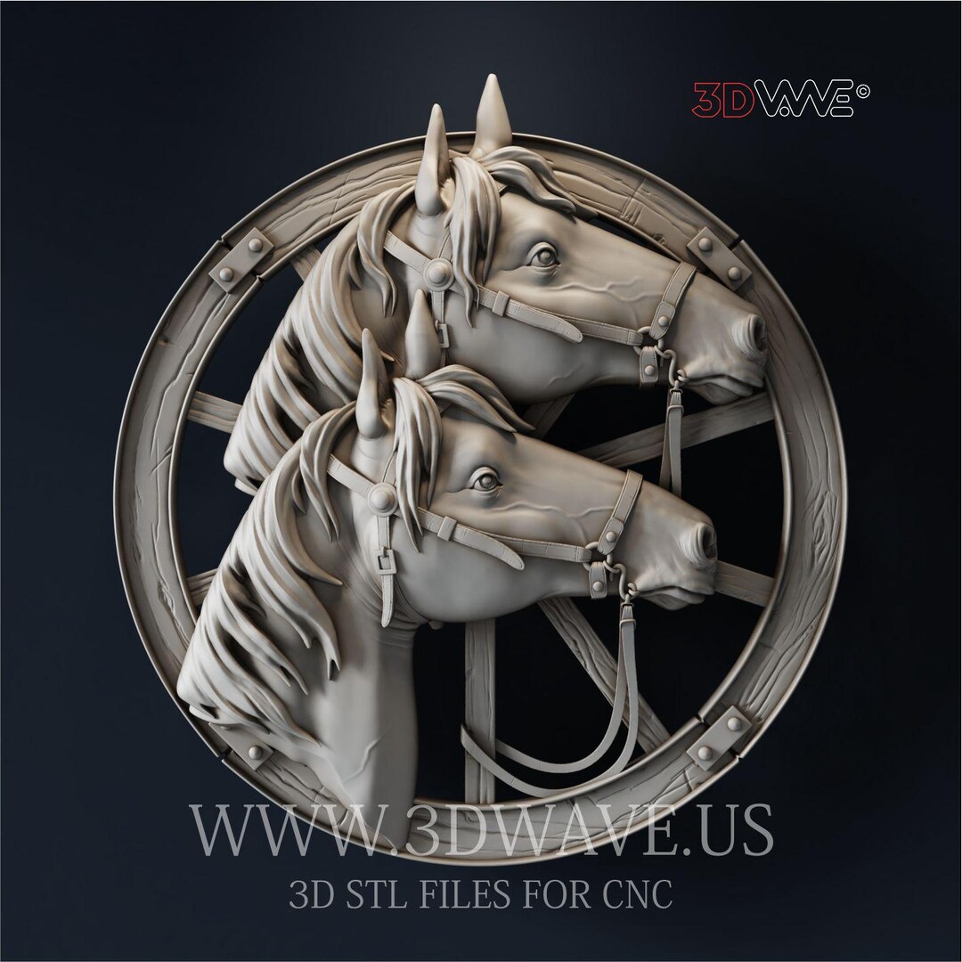 3D STL File: Horses on Wheel | CNC Carving Template | Digital Files - Etsy