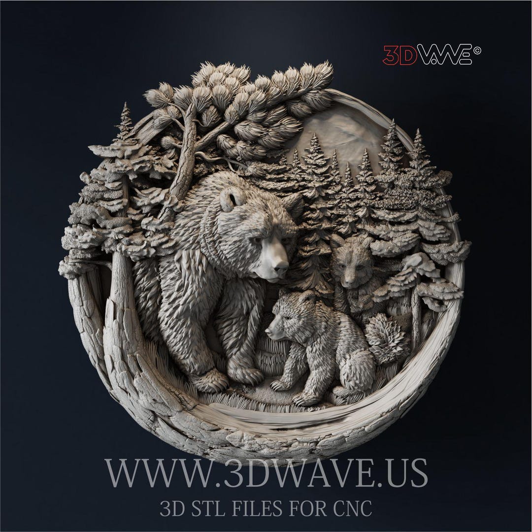 Bears Family 3D STL File - CNC Carving Template, Wood Wall Art, Home ...