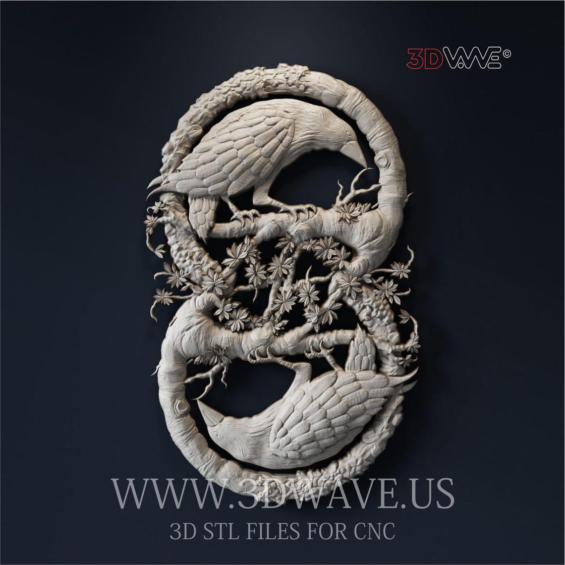 Ravens 3D STL File: CNC Carving Template - Wood Wall Art (digital ...