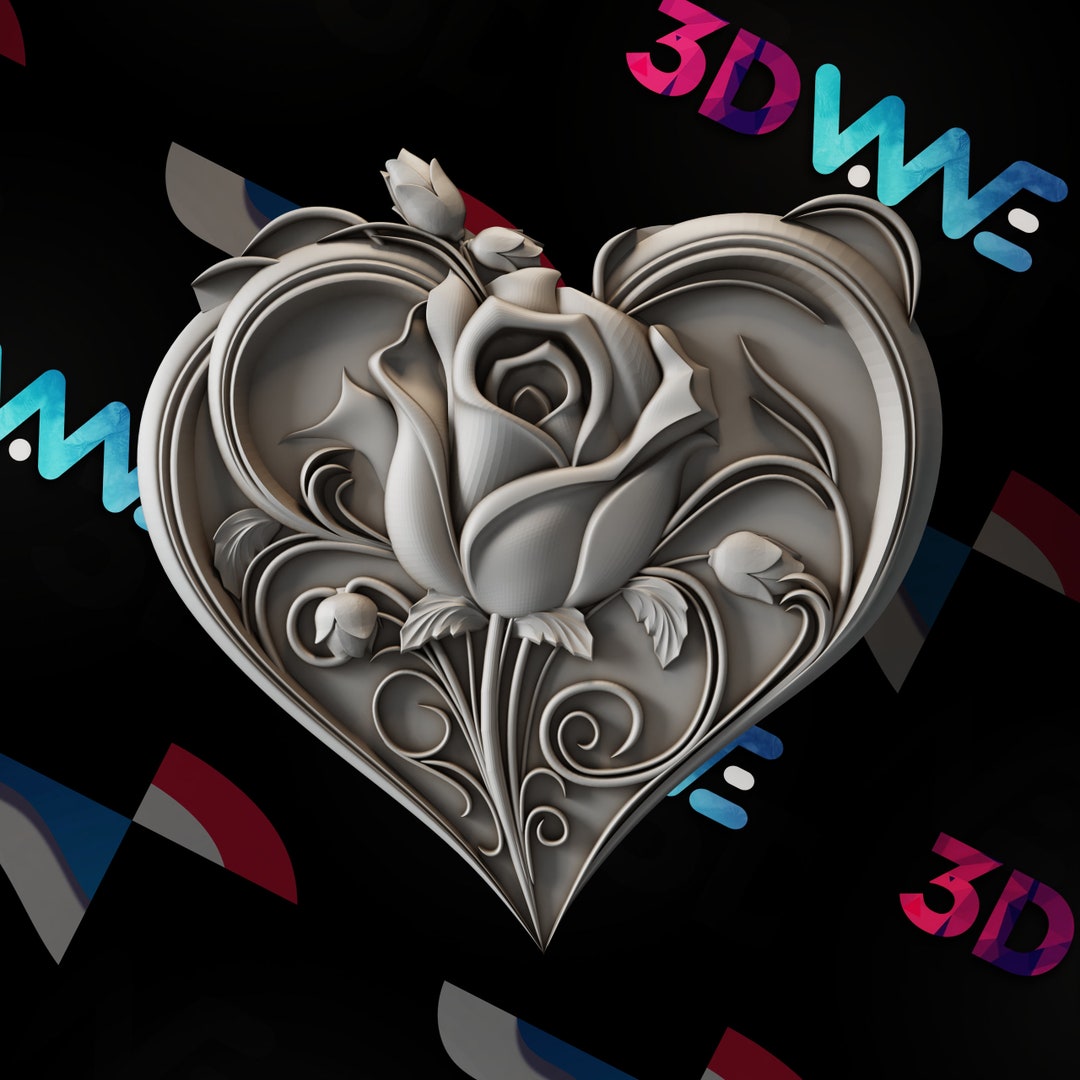 Rose | Heart | Love | 3d Model | STL | CNC Files | Wall Decor | Wood ...