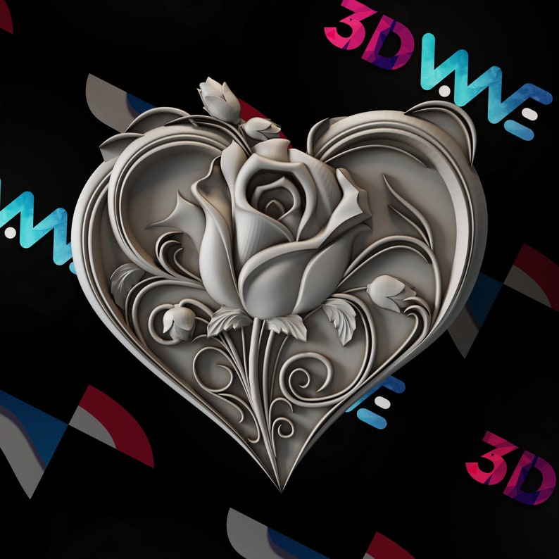 Rose | Heart | Love | 3d Model | STL | CNC Files | Wall Decor | Wood ...