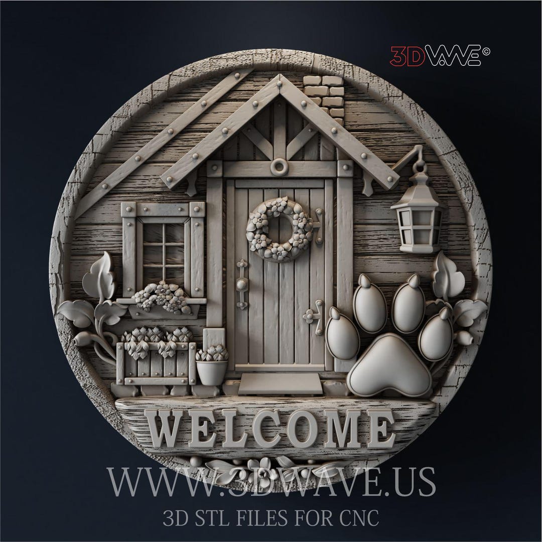 3D Welcome Sign STL File: CNC Carving Template, Wood Wall Art (digital ...