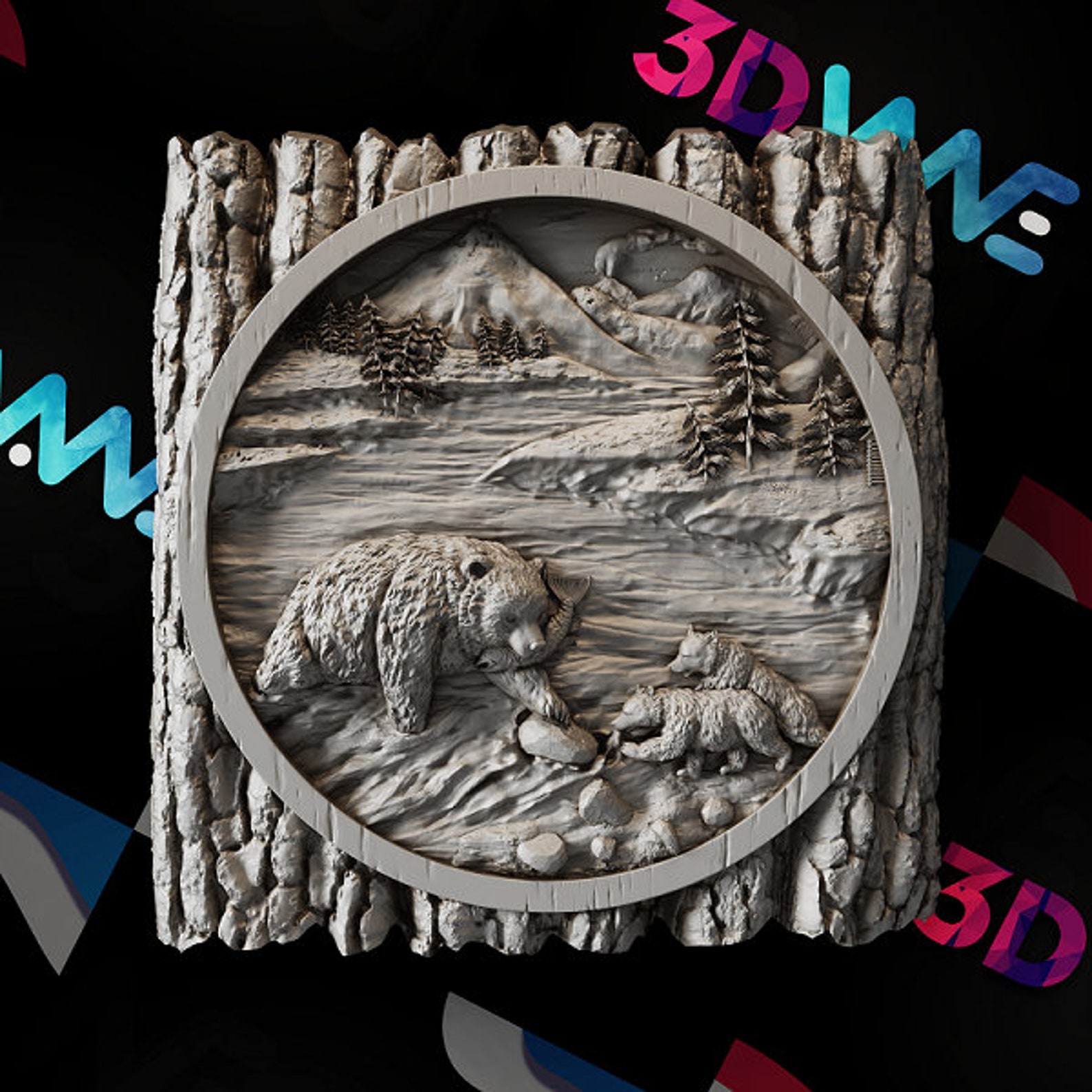 Fishing Bear 3D Model: CNC Router STL File (digital Download) - Etsy